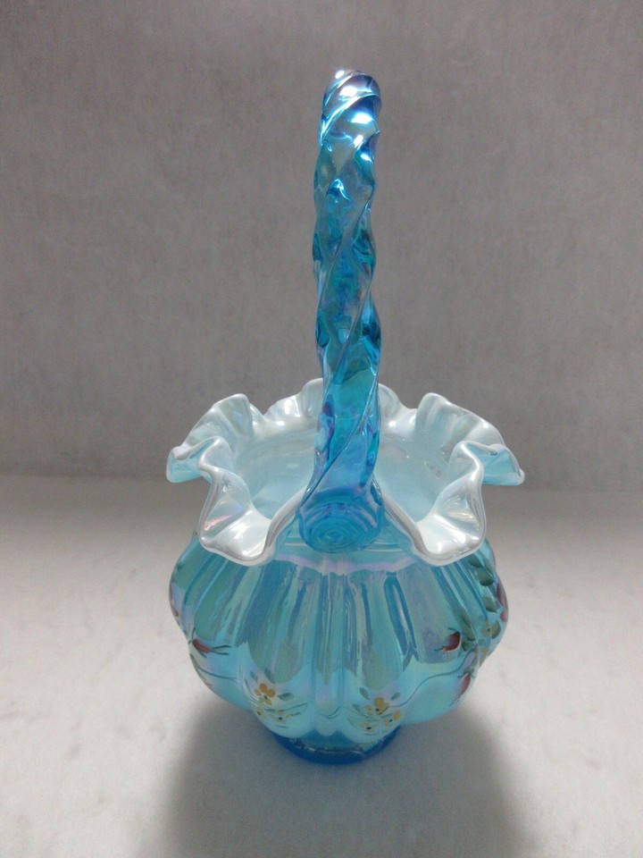 Fenton Celeste Blue English Rose Melon Basket QVC Exclusive Signed Bill ...