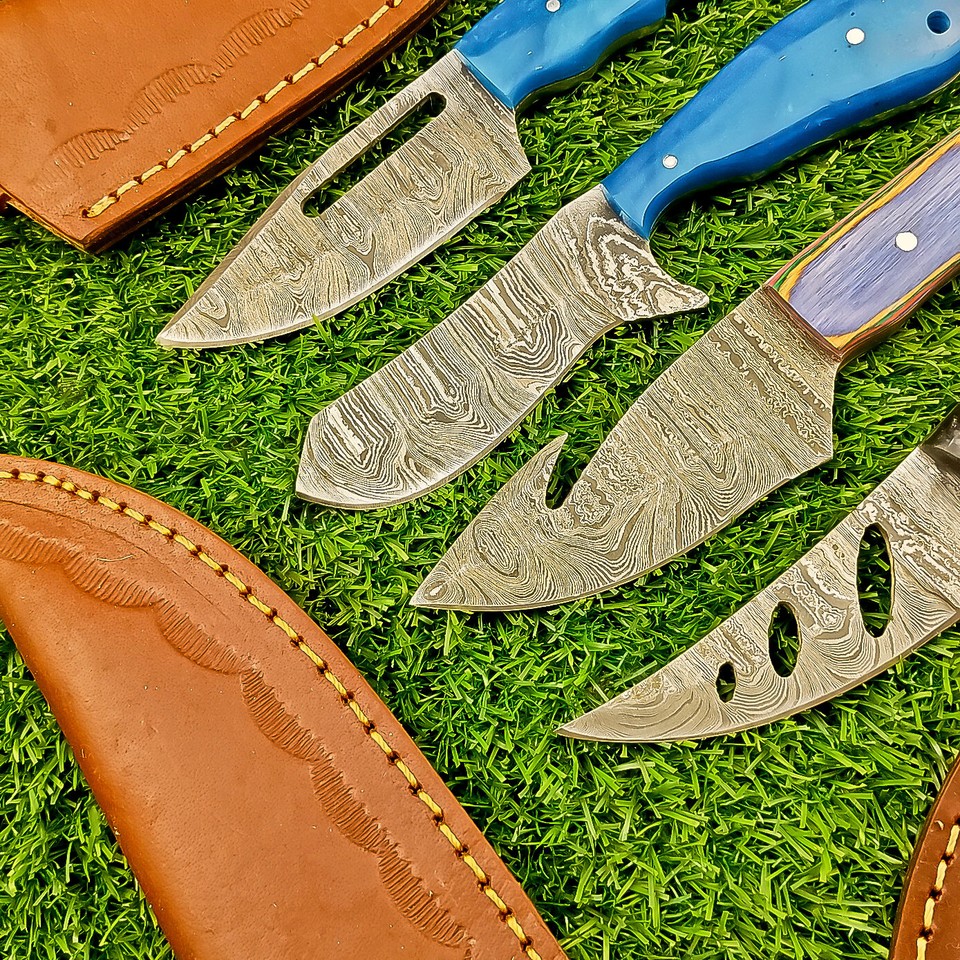 4 PCS Handmade Damascus Hunting Knives – Skinning & Camping Knife Set ...