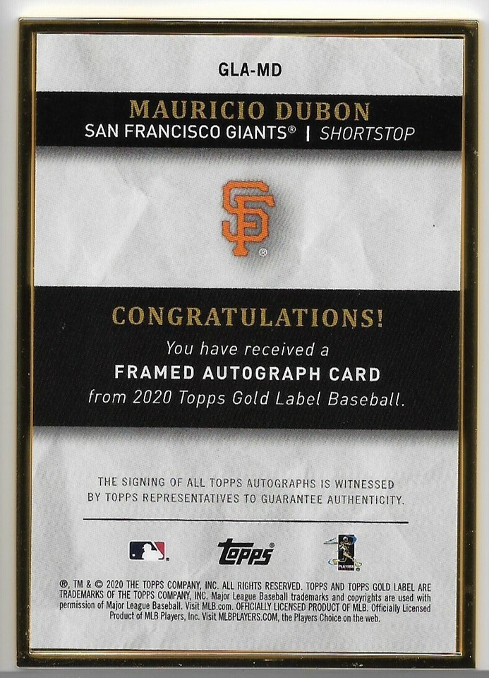 MAURICIO DUBON AUTOGRAPH ROOKIE 2020 TOPPS GOLD AUTOGRAPH /50 HOUSTON ...