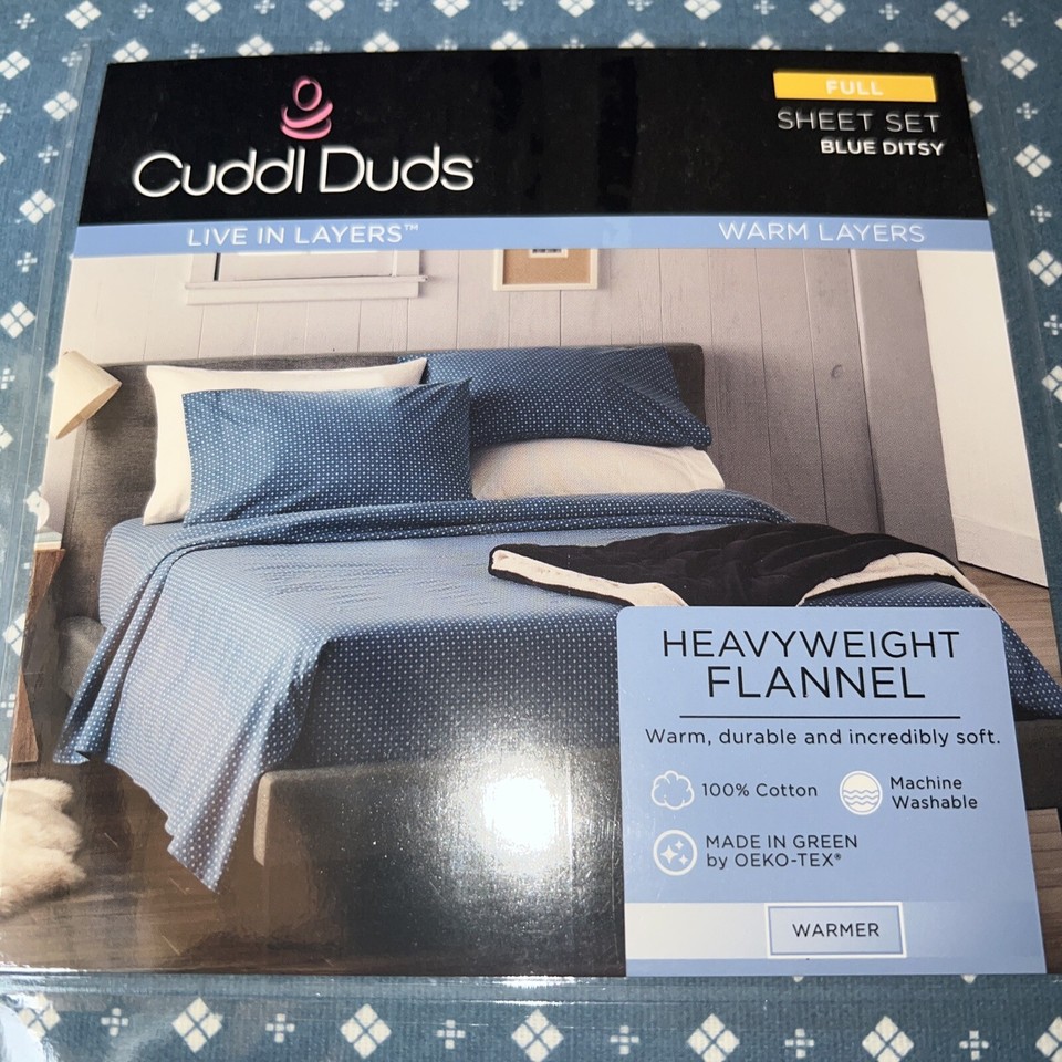 Cuddle Duds Full Sheet Set “ Blue Ditsy” Heavyweight Flannel (warmer) | eBay