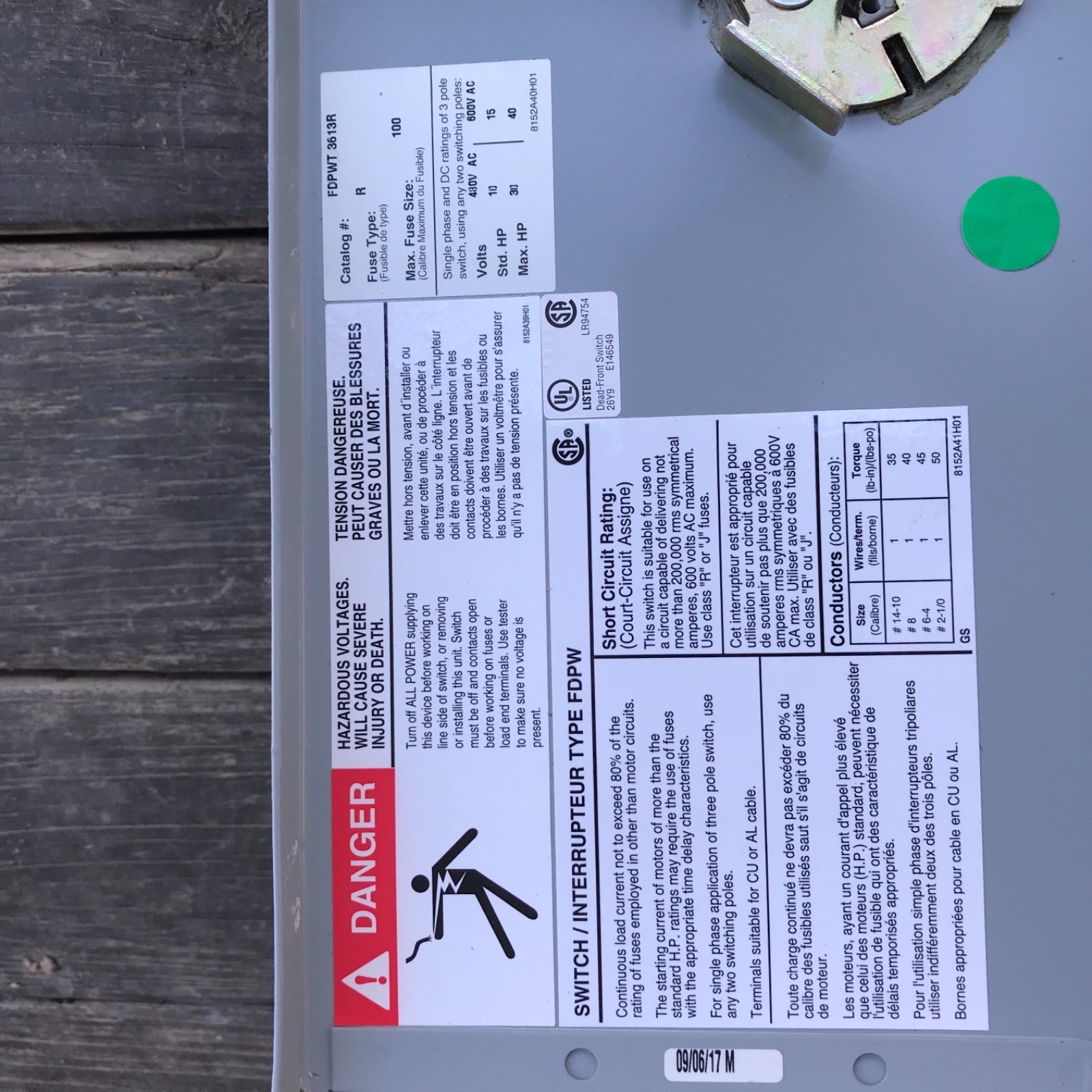 Eaton dead-front switch FDPWT 3613R | eBay