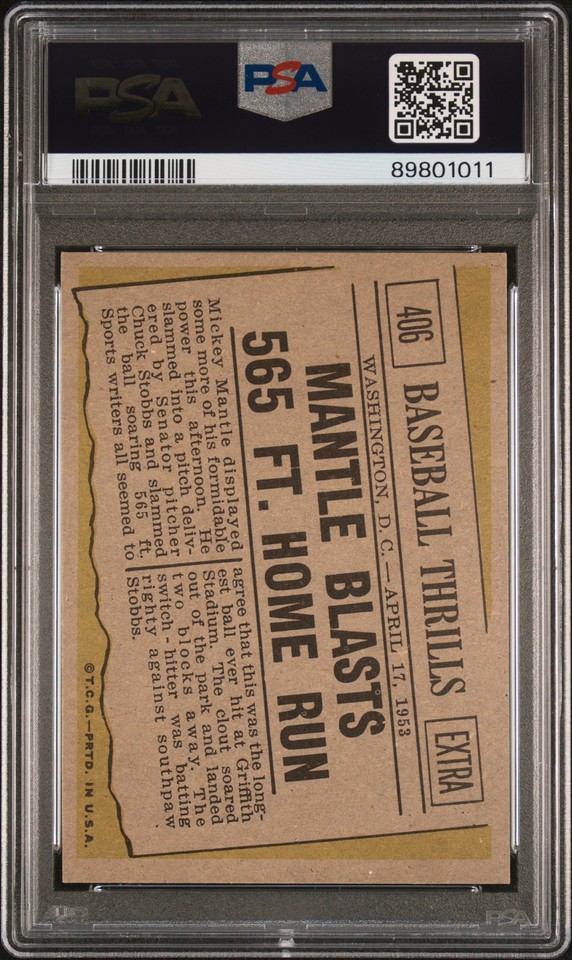 1961 Topps Mickey Mantle PSA 7 NM Blasts 565 Foot Home Run #406 ...