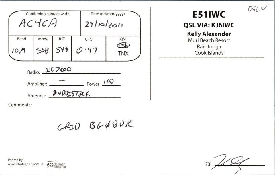VTG HAM RADIO CQ QSL QSO CARD E51IWC RAROTONGA COOK ISLANDS | eBay