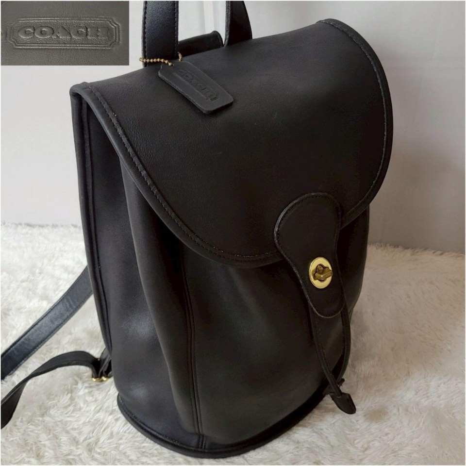 COACH 9943 Turn Lock Backpack Leather Black Logo Charm Vintage From ...