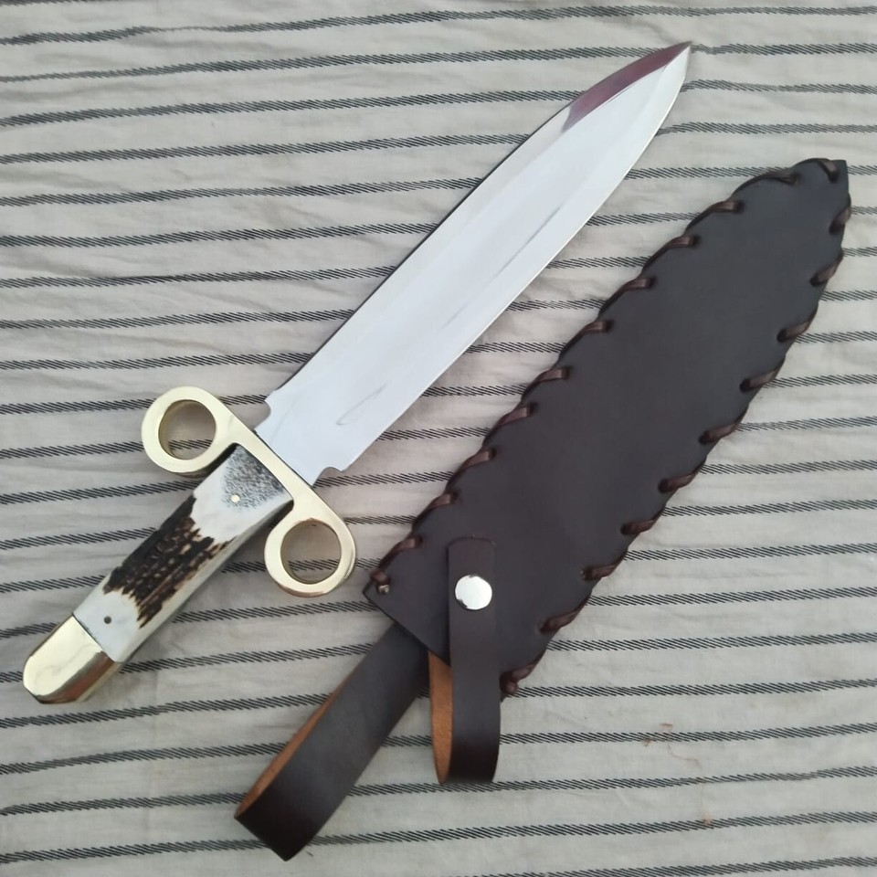 Movie Replica Tombstone Double Ring Guard Dagger Knife with stag handle ...