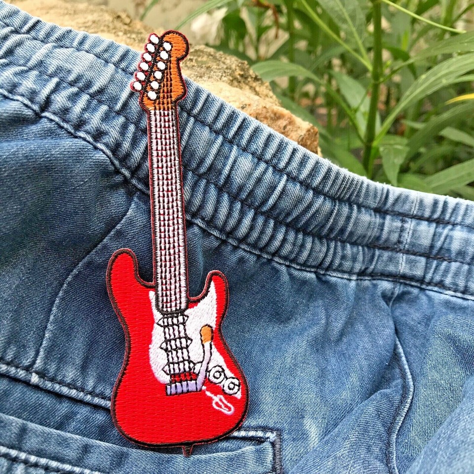 Electric Guitar Embroidered Iron-On Patch Rock Roll Pop Music ...