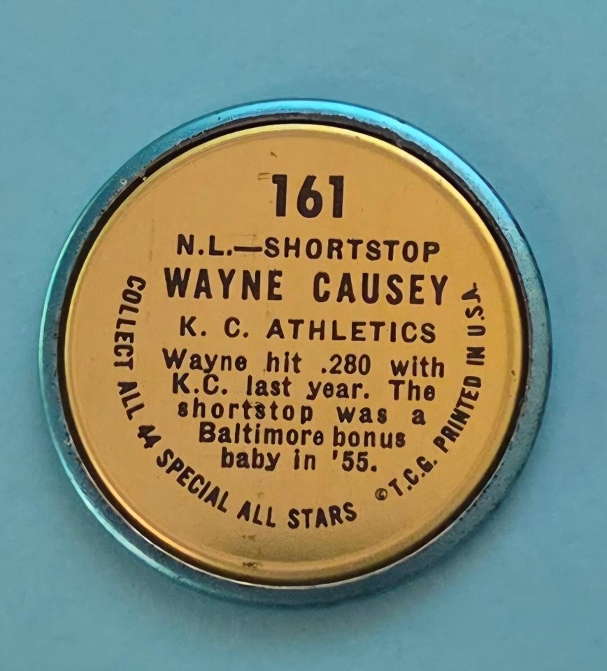 1964 Topps Coins WAYNE CAUSEY All Star #161 - Kansas City A's -NL ...