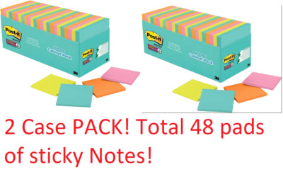 Post-it Super Sticky Notes 24 3x3 Miami Note Pad Pack 2x Sticking Power ...