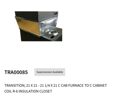 21 X 21 - 21 1/4 X 21 C CAB FURNACE TO C CABINET COIL R-6 INSULATION ...