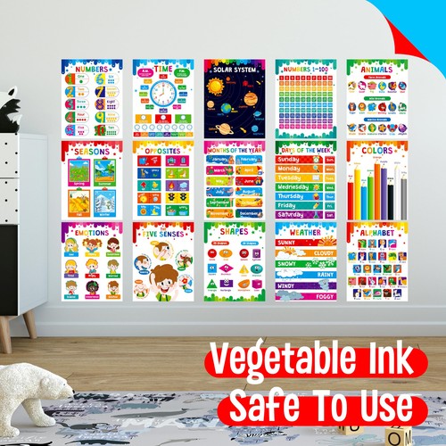 15 Packs Educational Poster, Thick Early Learning Posters Waterproof & Tear P... | eBay