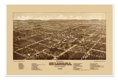DELAND City MAP Volusia County Florida circa 1894 - Vintage Reprint Art ...