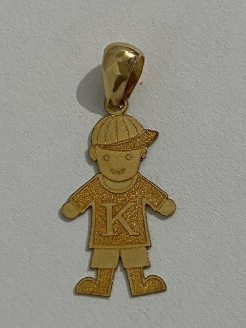 14K Yellow Gold Little Boy in Letter Shirt Charm - Le… - Gem