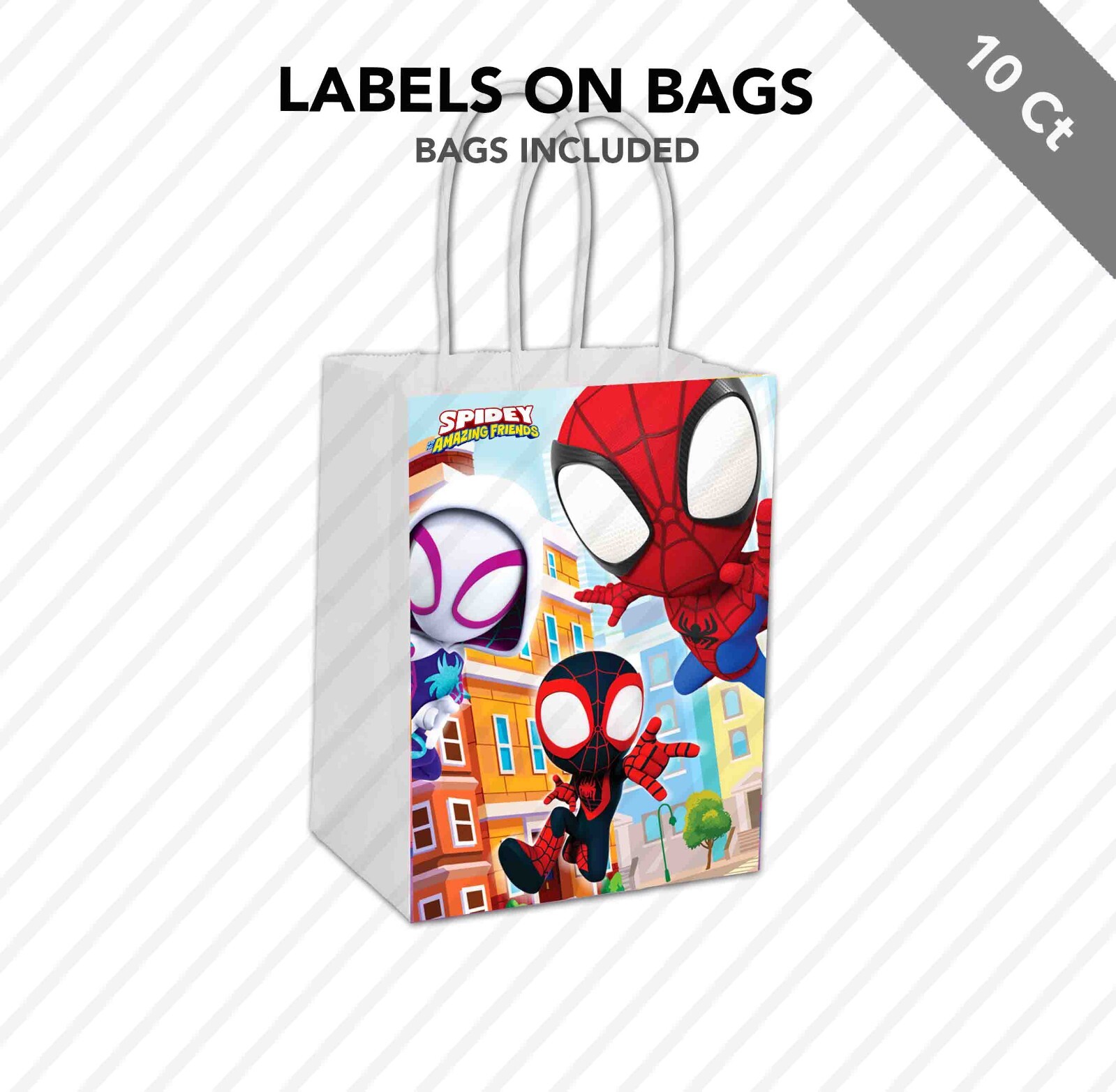 10 Spidey Amazing Friends Label on Kraft Gift Bag Party Favor 5.5 x 8 ...