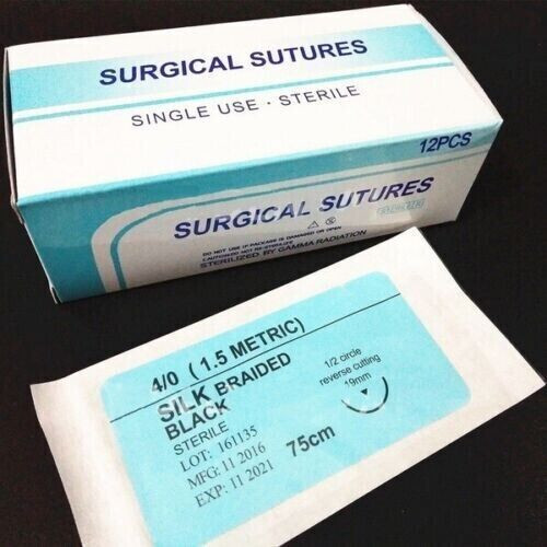 12 Pcs/Box Dental Training Sutures Surgical Suture Silk 75cm Treating ...