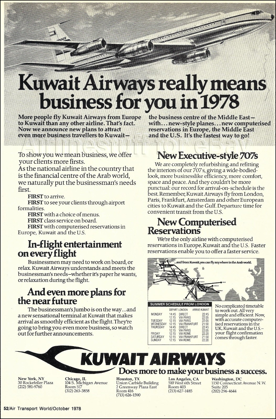 1978 KUWAIT AIRWAYS Boeing 707 ad airline Route Map advert REALLY MEANS ...