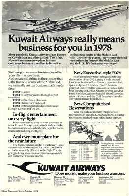 1978 KUWAIT AIRWAYS Boeing 707 ad airline Route Map advert REALLY MEANS ...