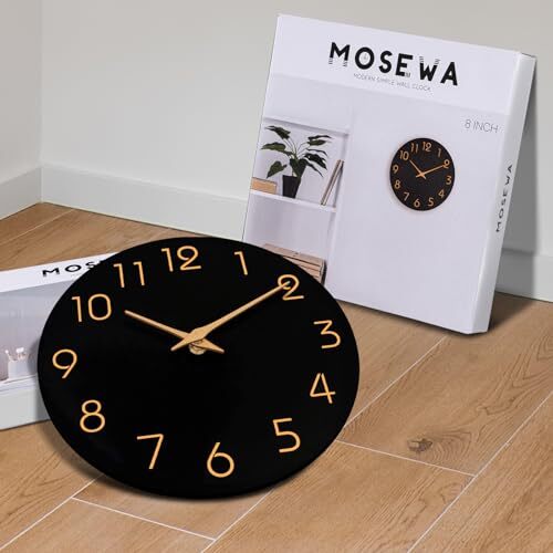 Wall Clock 8 Inch Black Wall Clocks Battery Operated Silent Non-Ticking ...