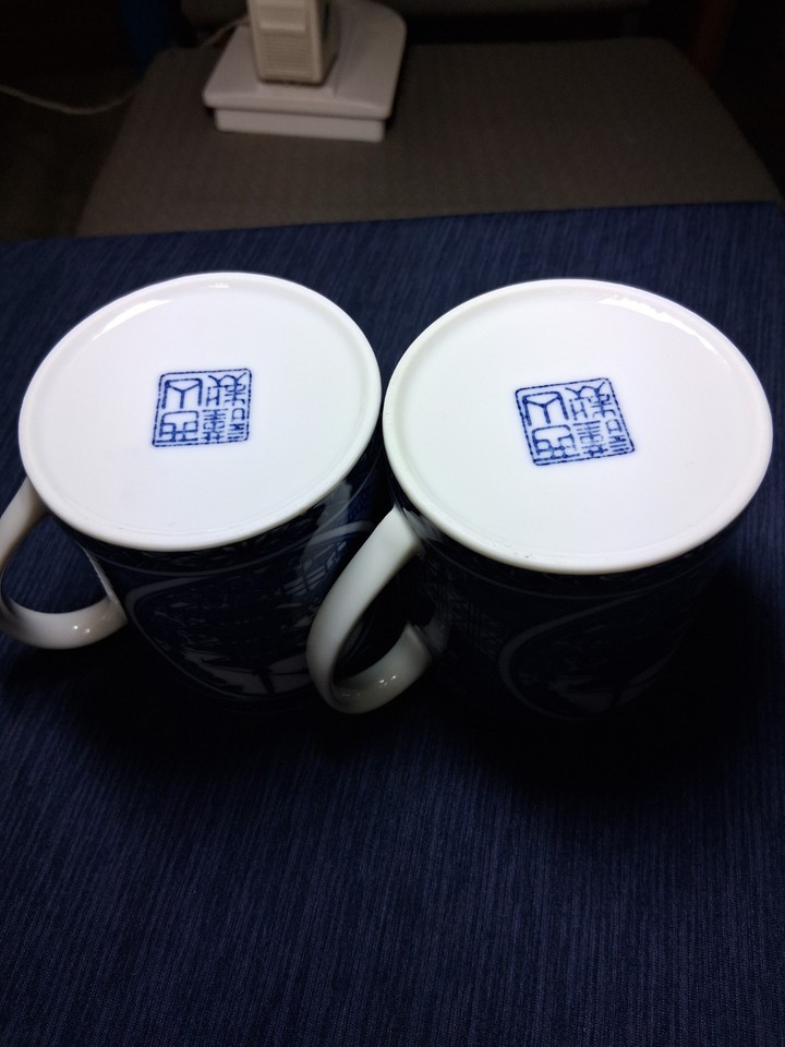 2 Vintage Mt. Fuji Blue Painted Porcelain Coffee Mugs | eBay