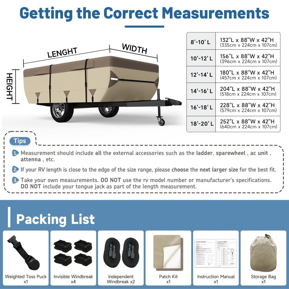 Pop Up Camper Cover Folding Tent Trailer – 7-Layer Top 3-Layer Side ...