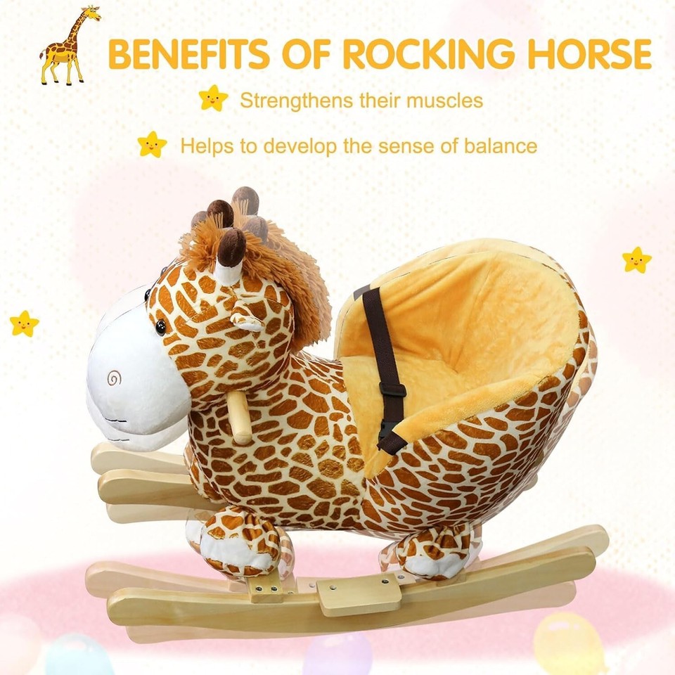 Kids Plush Rocking Horse Giraffe Ride-On Chair Toy Baby Rocker W ...