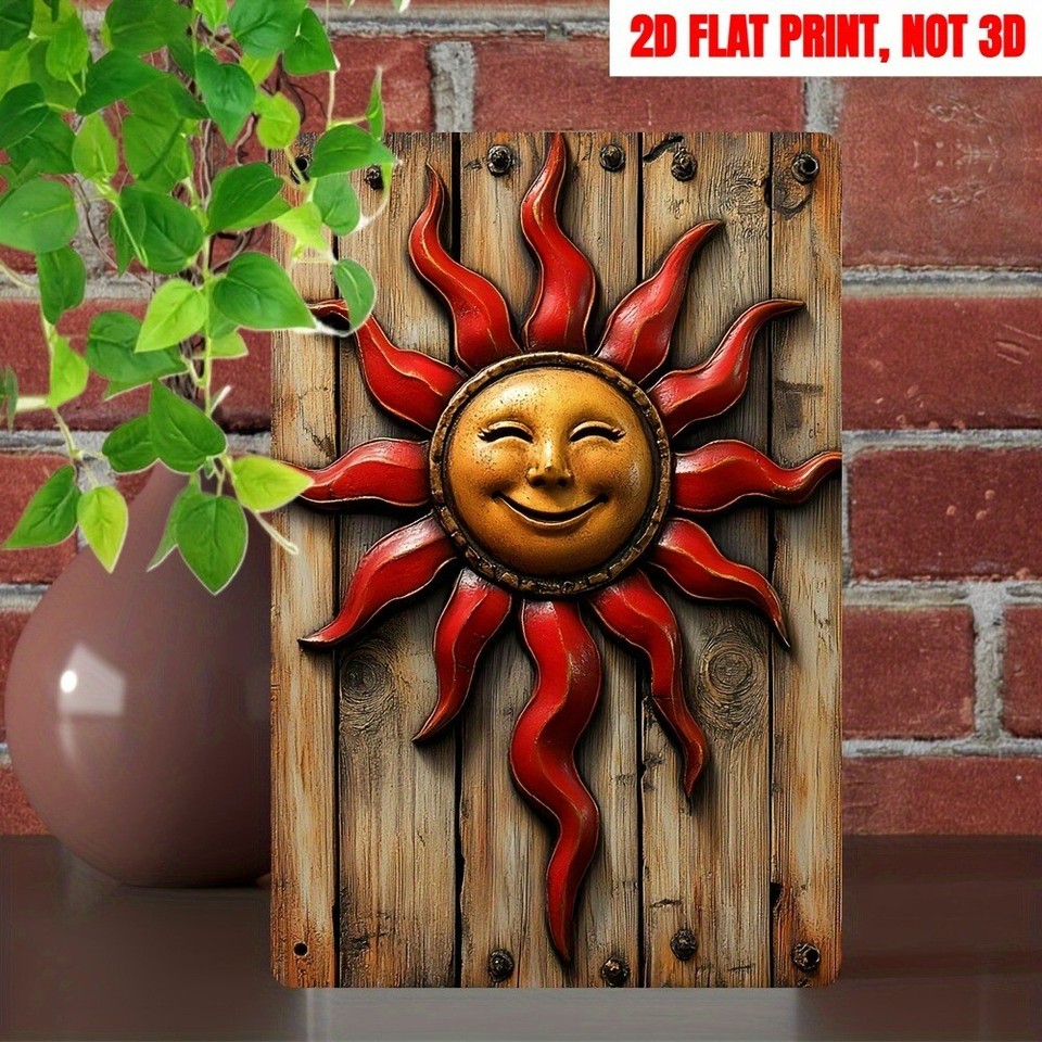 Retro Sun Metal Sign Wall Plaque Smiling Sun Indoor/Outdoor Decor Cafes ...