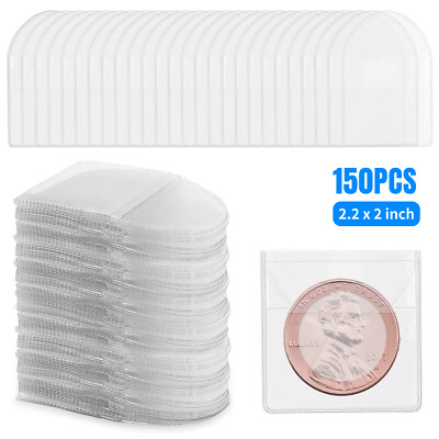 150Pcs Single Pocket Coin Sleeves Collector 2Inch Clear PVC Holder ...