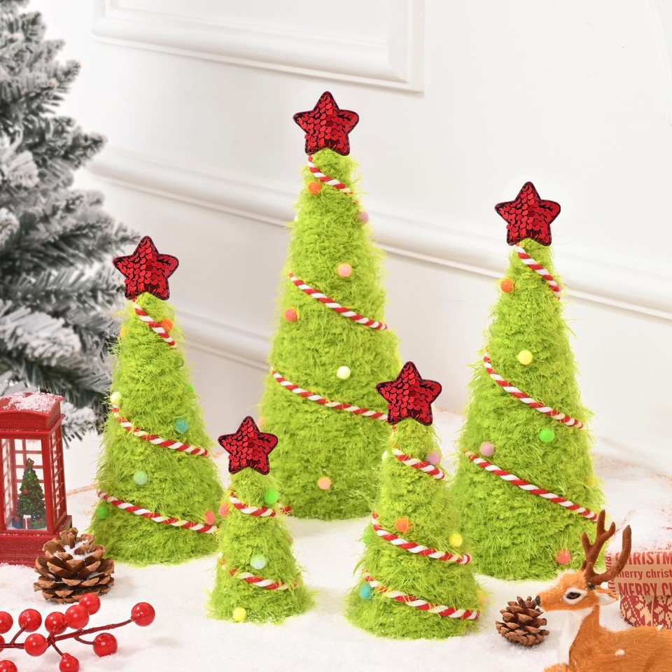 Lime Green Furry Christmas Cone Tree, Plush Fur Surface Cone Christmas ...