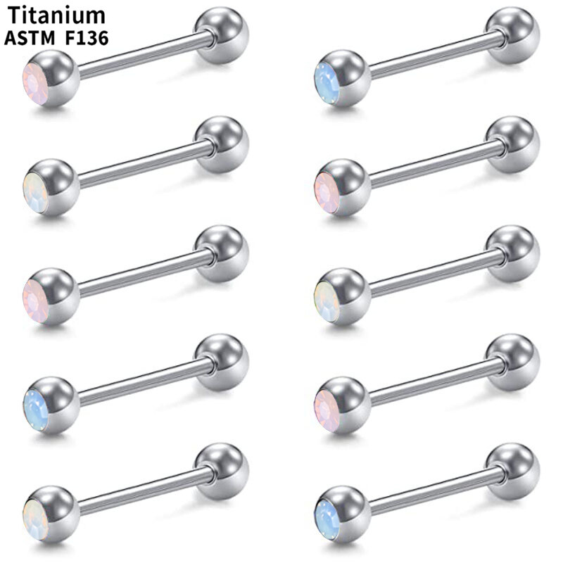 2pc F136 Titanium Opalite 16/19/22mm Tongue Ring Bar Barbell Body ...
