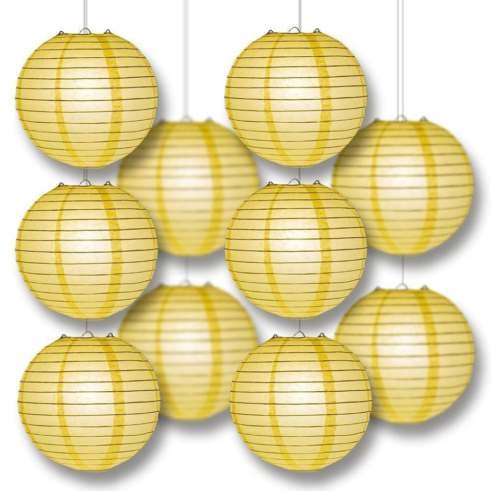 12 Inch Lemon Yellow Paper Lantern Remote Controlled LED Lights (10 ...