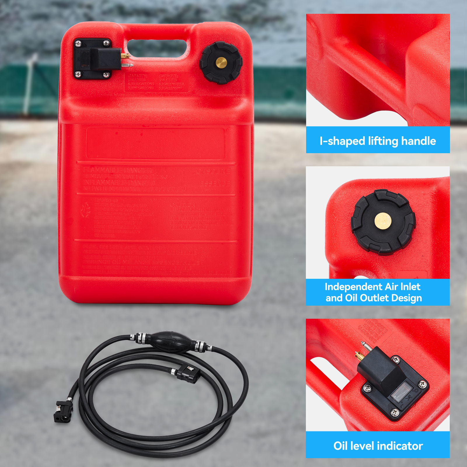 Fuel Tank 6.34 Gallon Outboard Marine Portable Fuel Tank w/ Hose I ...
