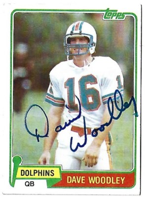 1981 TOPPS DAVID WOODLEY MIAMI DOLPHINS ON CARD AUTO SIGNED RC ROOKIE ...