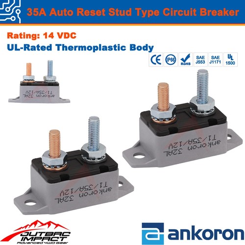 2x 35A AMP 12V Ankoron Circuit Breaker Stud Type Fuse Automatic Auto ...