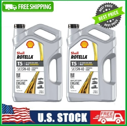 2 PACK Shell Rotella T5 Synthetic Blend 15W-40 Diesel Engine Oil, 1 ...