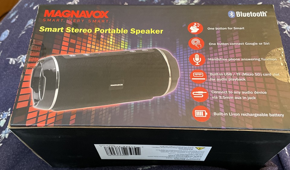 NIB Magnavox Smart Stereo Bluetooth Black Portable Speaker Google And ...