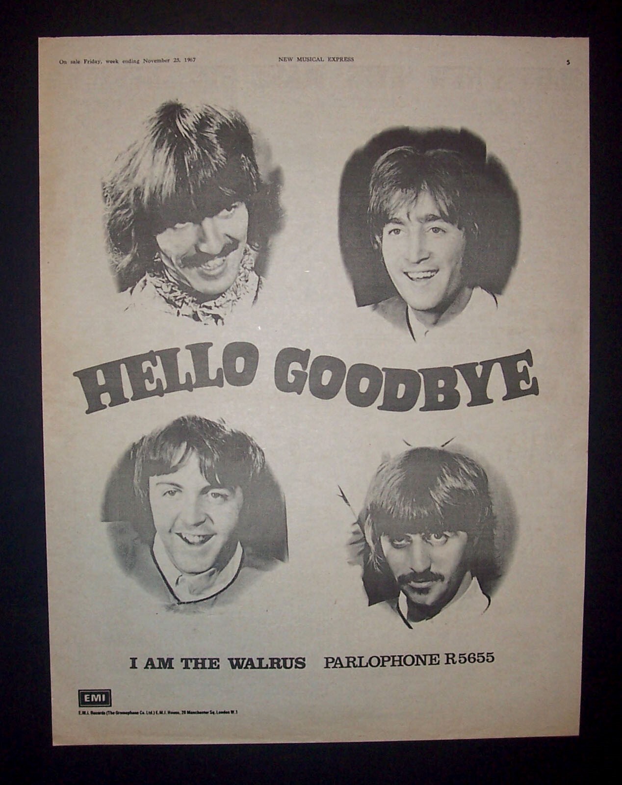 Beatles Hello Goodbye, I Am The Walrus (Parlophone) 1967 Poster Type Ad ...
