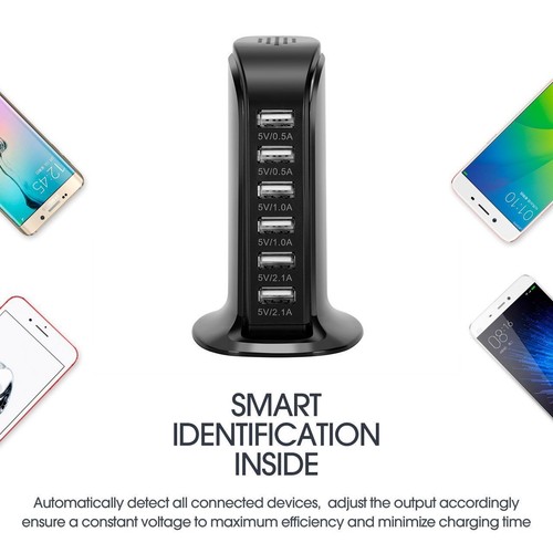 6 Multi USB Port Adapter Desktop Charger Rapid Tower Charging Station ...