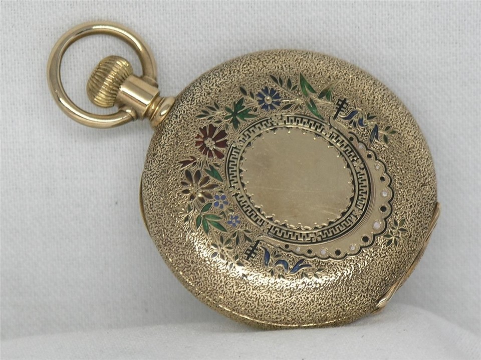 VERY RARE ENAMEL & 14K NICKEL G SIZE E. HOWARD YELLOW GOLD POCKET WATCH ...