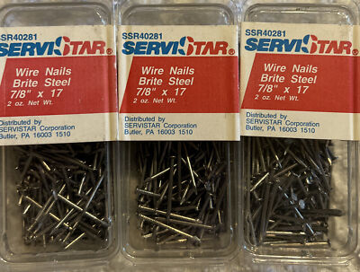 Lot Of 3 Packages 2 Ounce Each Servistar Wire Nails 17x7/8" Brite Steel ...