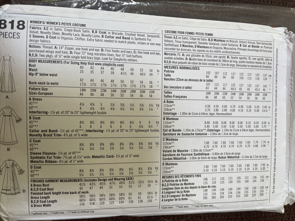 Simplicity Queen Angel Witch Women Costume 2818 Pattern Size FF 18W-24W ...