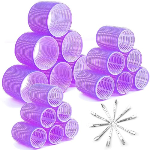 28Pcs Purple Hair Roller Curlers Set 3 Size with 10Pcs Stainless ...