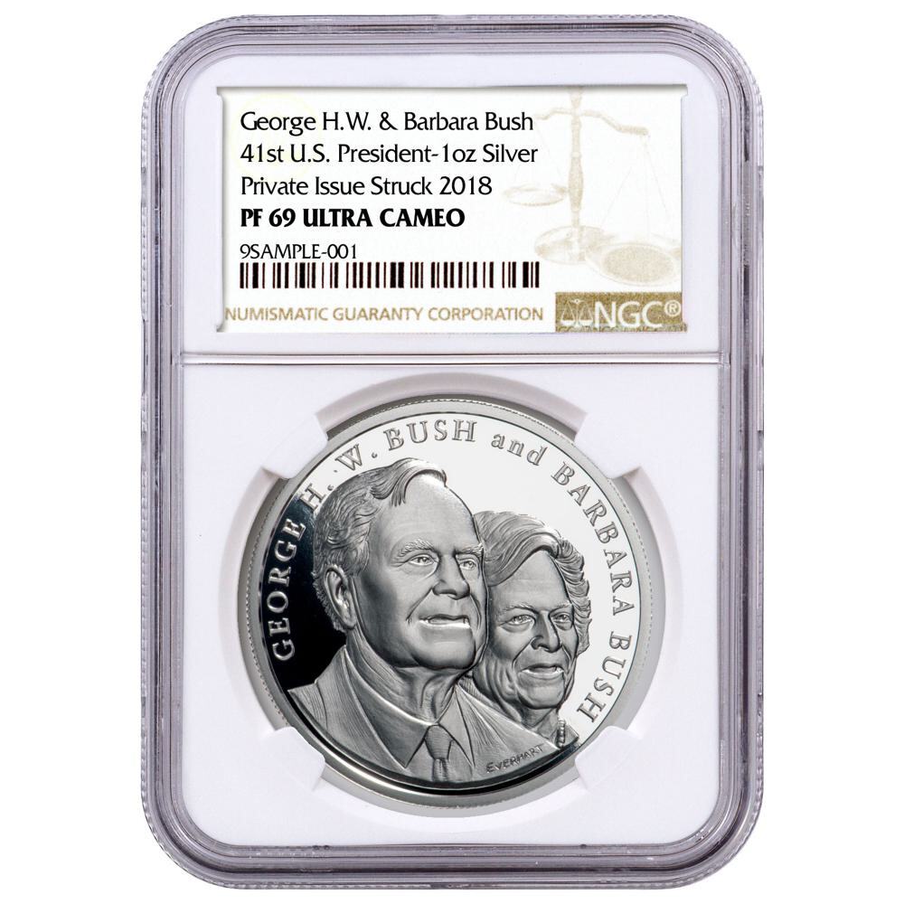 1989-1993 George & Barbara Bush Commemorative 1 oz Silver Proof Medal ...