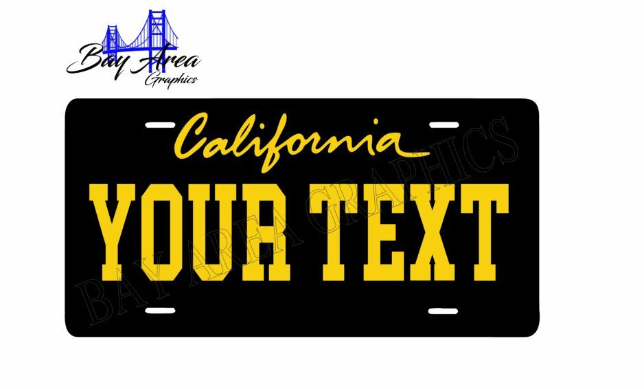 Personalized California License Plate 6"x12" Black Aluminum Yellow Text ...