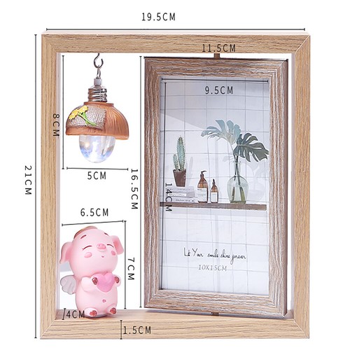Picture Frames Photo 6inch Rotating Wooden Frame with Light Cartoon Pig ...