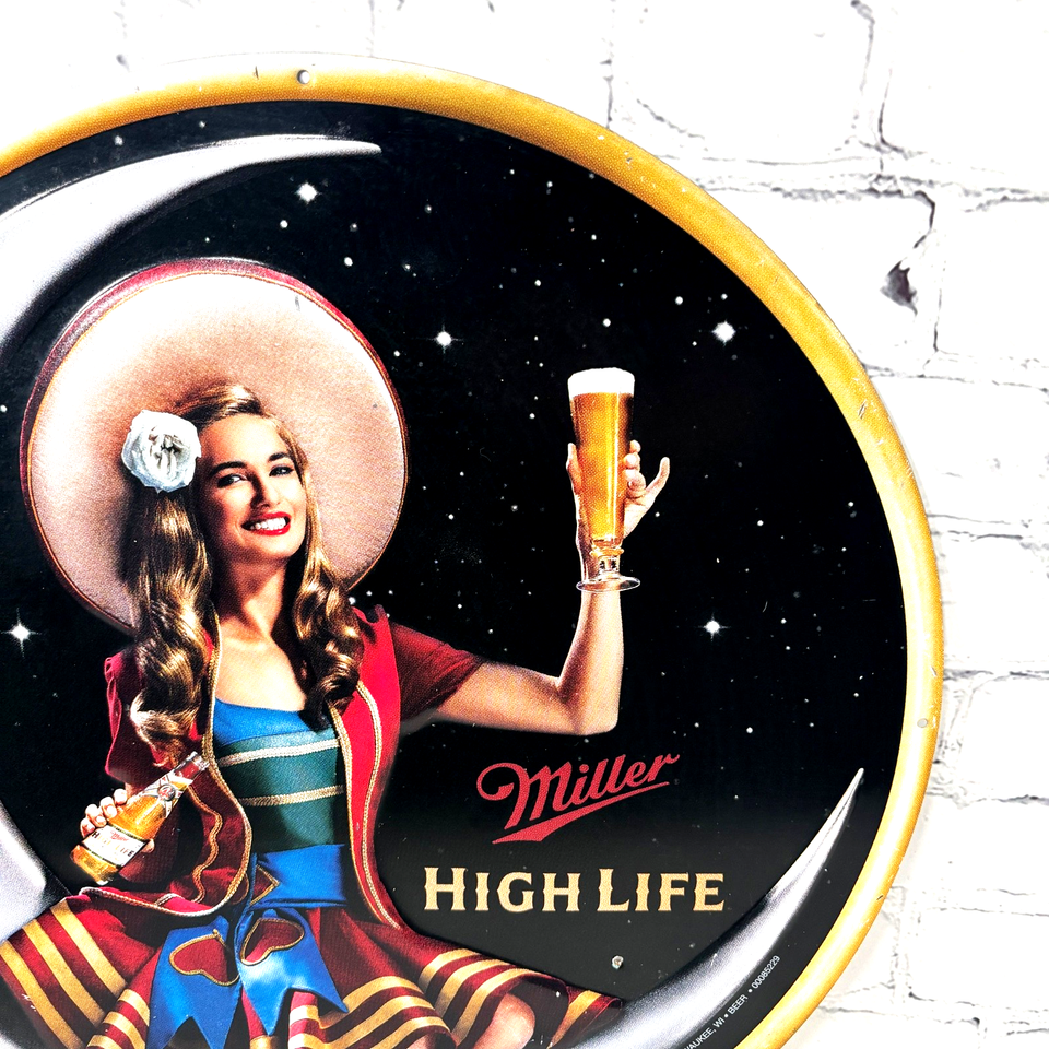 2015 Miller High Life Lady on the Moon Metal Bar Beer Sign Embossed 19 ...