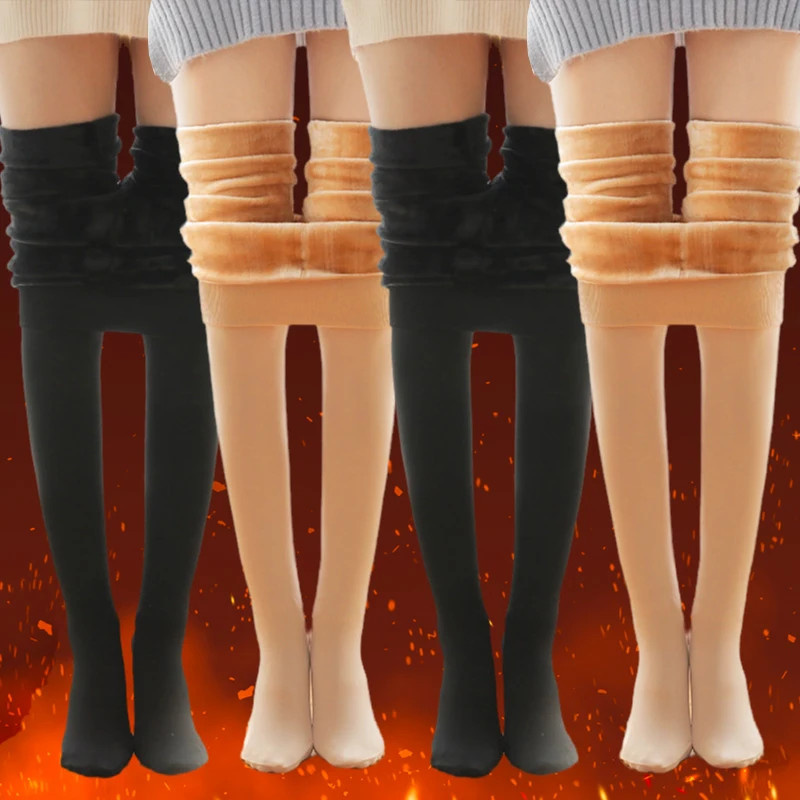 2pc Fleece Lined Thermal Tights Winter Pantyhose Black Effect Stockings ...