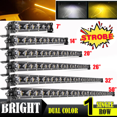 Yellow White Slim LED Light Bar 7 14 20 26 32" 50" Strobe Work Truck ...