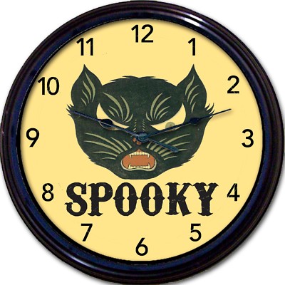 Spooky black cat wall clock animal scary cat kitten feline Halloween ...