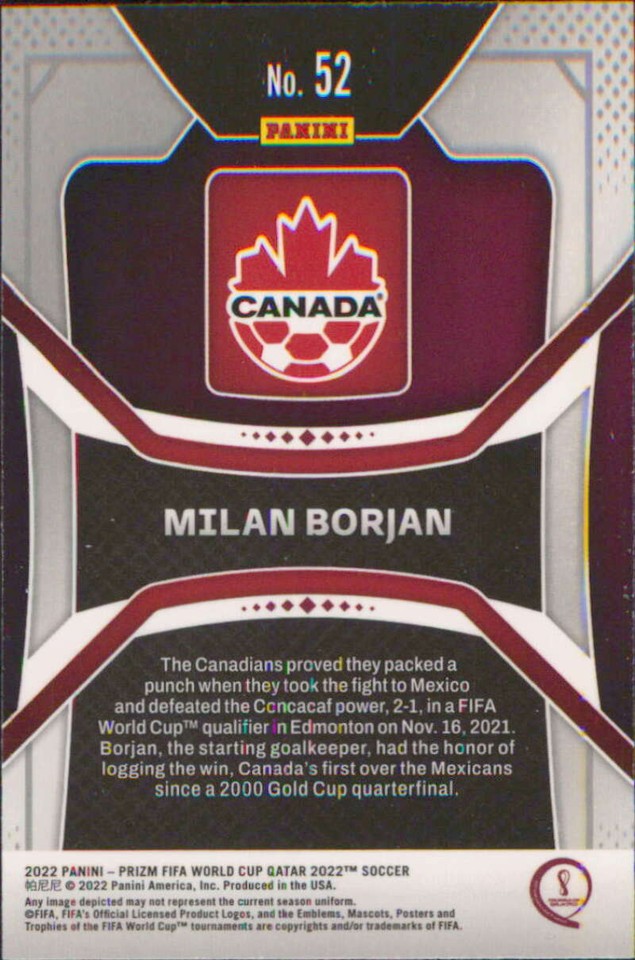 2022 Panini Prizm FIFA World Cup Qatar #52 Milan Borjan Canada Rookie ...