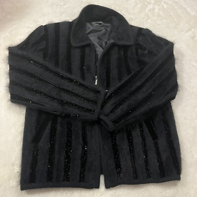 VINTAGE BLACK VENESHA ANGORA LINED JACKET/SWEATER/MEDIUM Sparkles | eBay