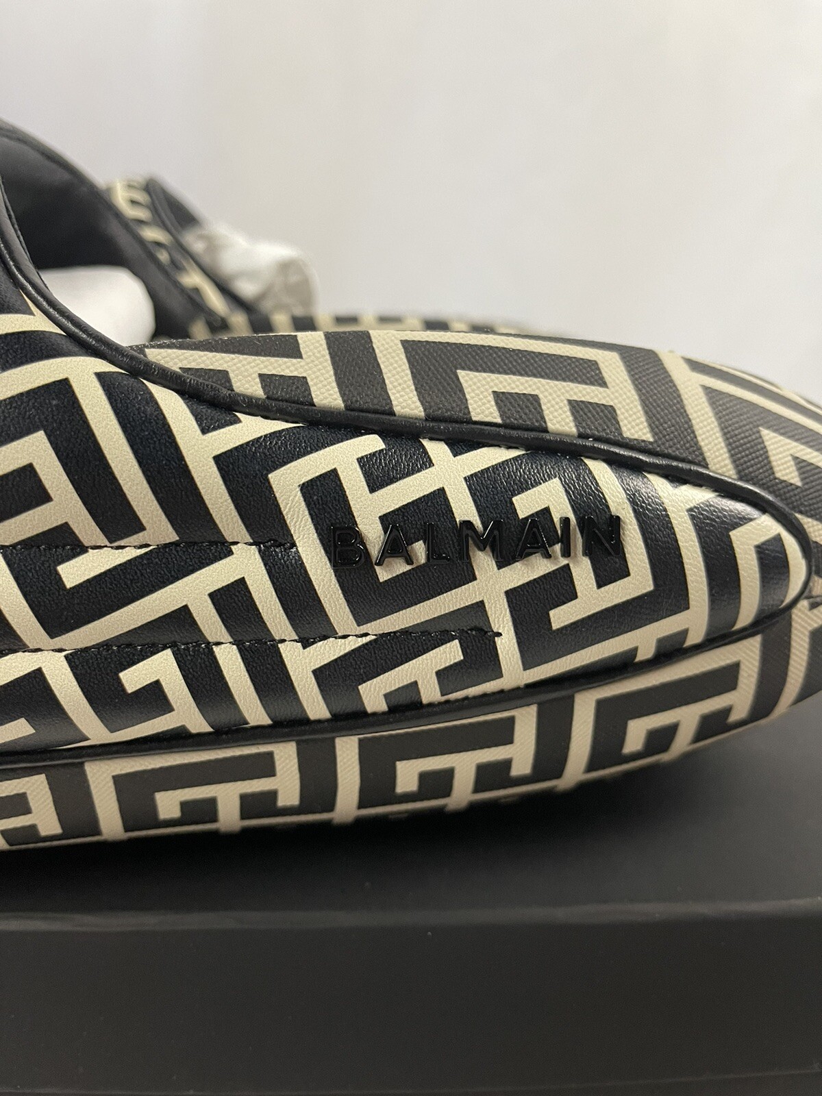 Balmain Black B-IT Leather Quilted Monogram Puffer Slide Sandals Mens ...